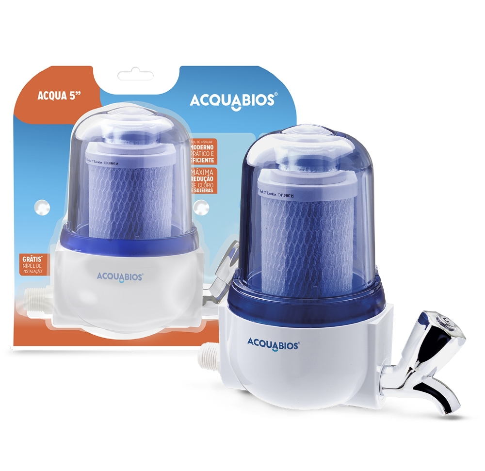 FILTRO ACQUA 5 CARBON BLOCK COM TORNEIRA METALICA AQUABIOS